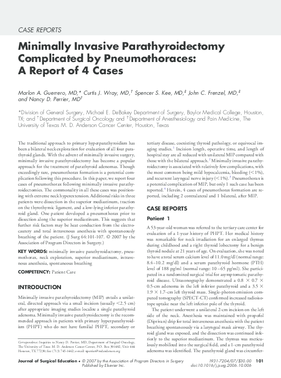 (PDF) Minimally Invasive Parathyroidectomy Complicated by ...