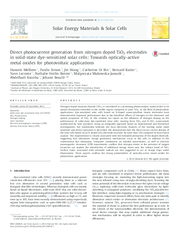 (PDF) Direct photocurrent generation from nitrogen doped TiO 2 ...