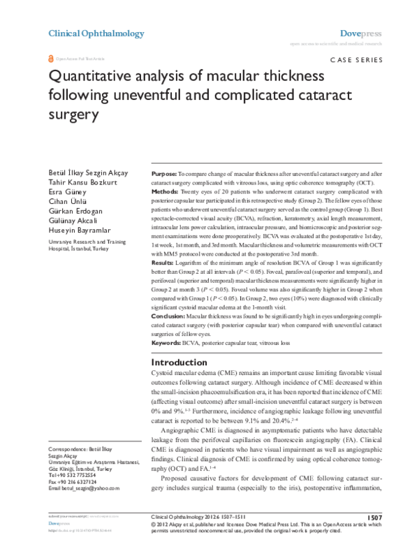 Pdf Quantitative Analysis Of Macular Thickness Following Uneventful