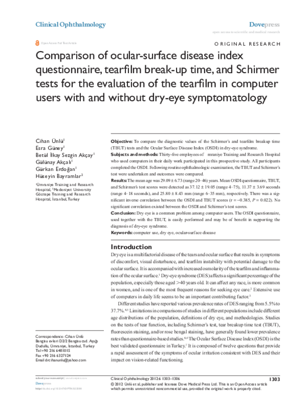 (PDF) Comparison of ocular-surface disease index questionnaire ...
