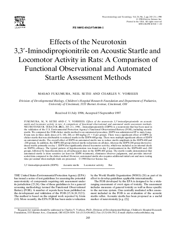 (PDF) Effects of the Neurotoxin 3,3′-Iminodipropionitrile on Acoustic ...