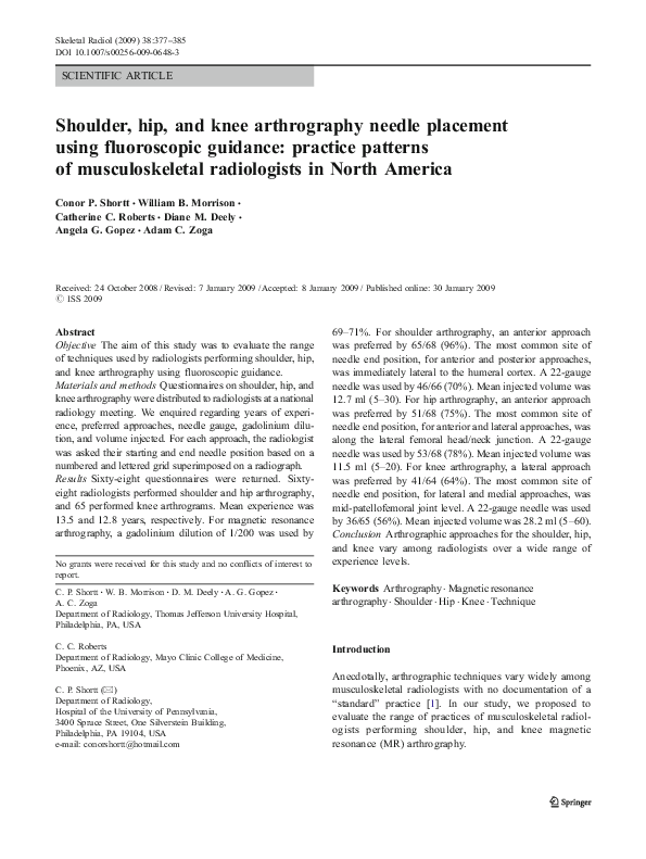 (PDF) Shoulder, hip, and knee arthrography needle placement using ...