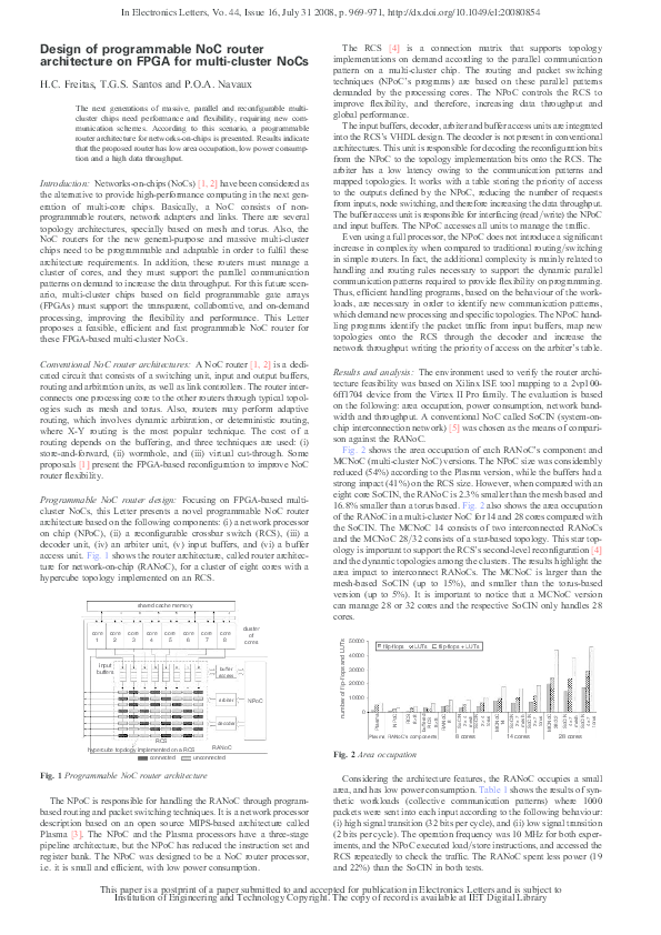 Pdf Design Of Programmable Noc Router Architecture On Fpga For Multi Cluster Nocs
