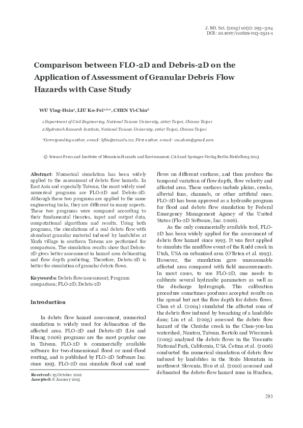 (PDF) Comparison between FLO-2D and Debris-2D on the application of ...