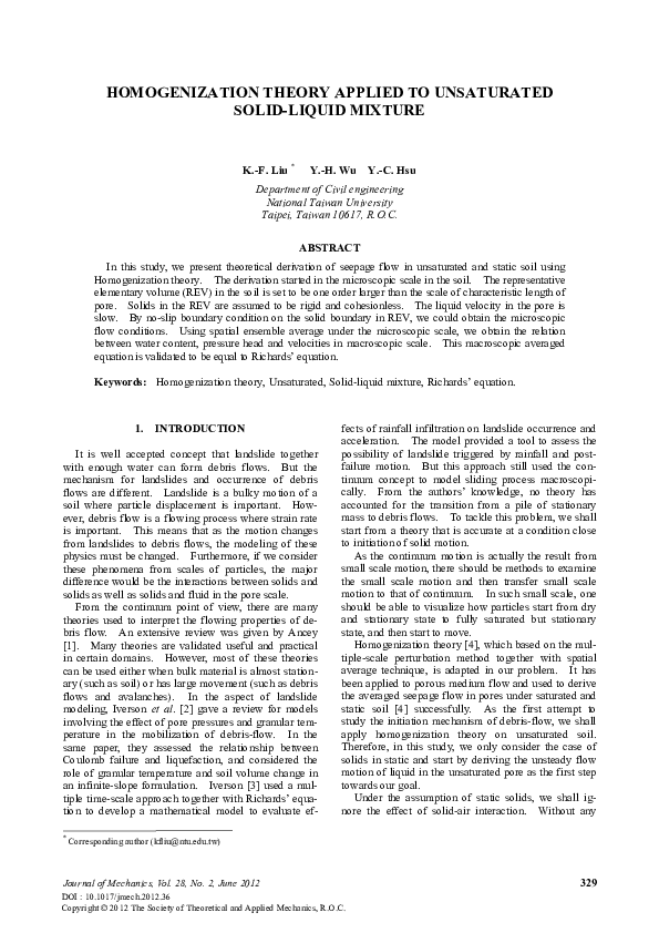 Pdf Homogenization Theory Applied To Unsaturated Solid Liquid Mixture