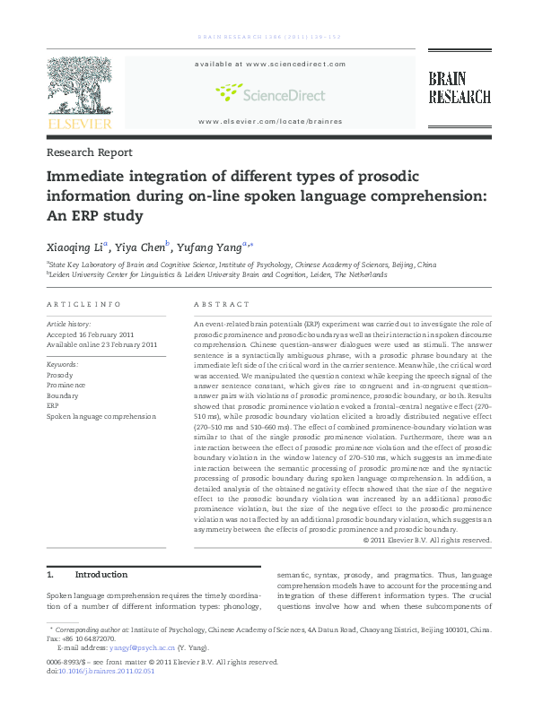 (PDF) Immediate integration of different types of prosodic information ...