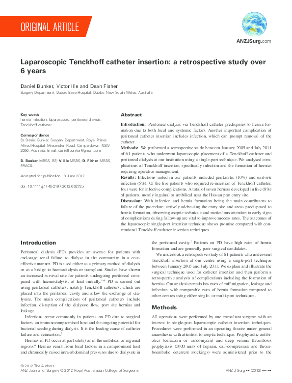 (PDF) Laparoscopic Tenckhoff catheter insertion: a retrospective study ...