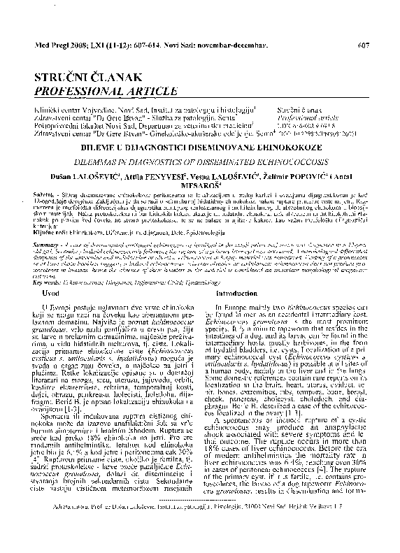 (PDF) Dilemmas in diagnostics of disseminated echinococcosis