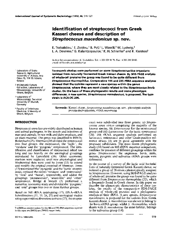 (PDF) Identification of streptococci from Greek Kasseri cheese and ...