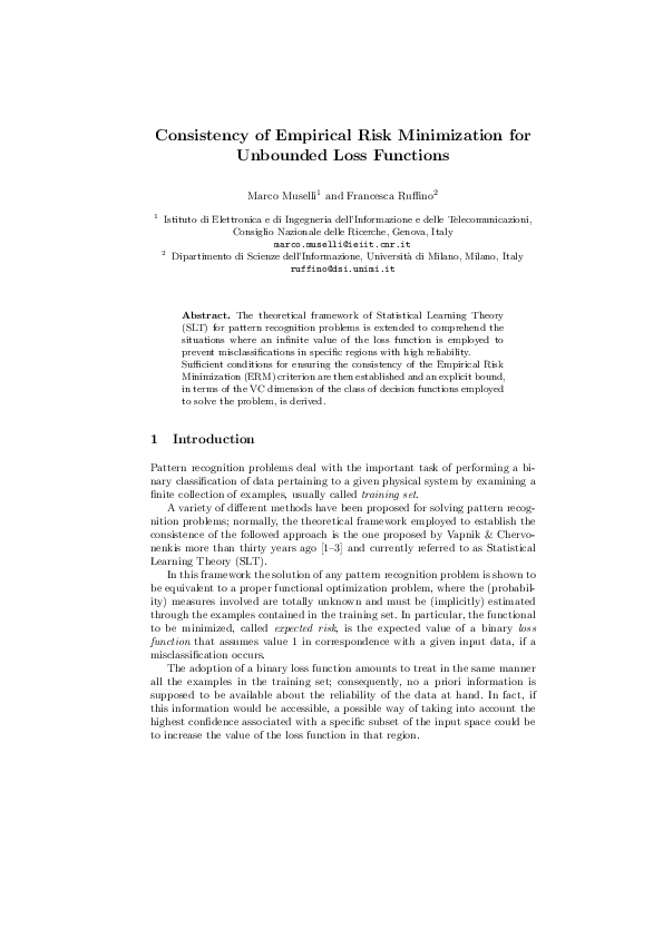 (PDF) Consistency of Empirical Risk Minimization for Unbounded Loss ...