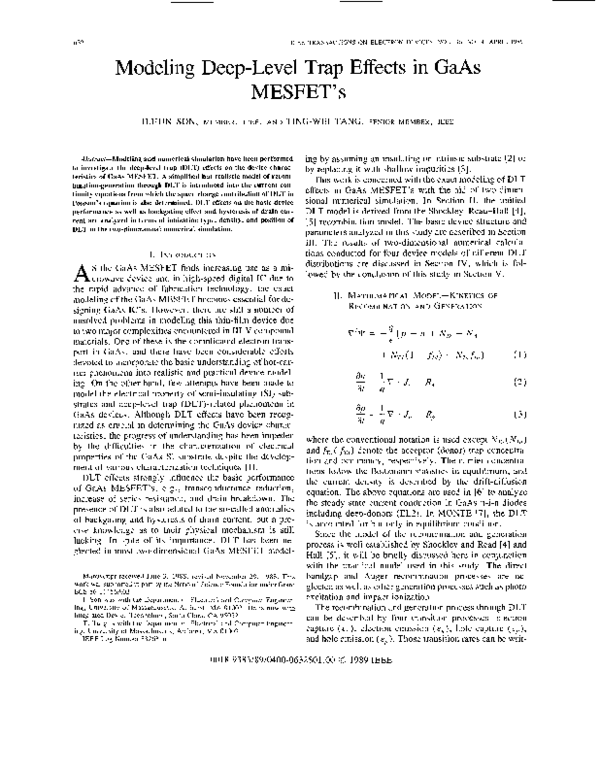 (PDF) Modeling deep-level trap effects in GaAs MESFETs