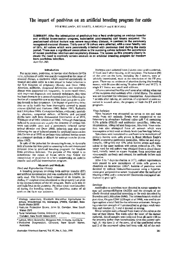 (PDF) The impact of pestivirus on an artificial breeding program for cattle