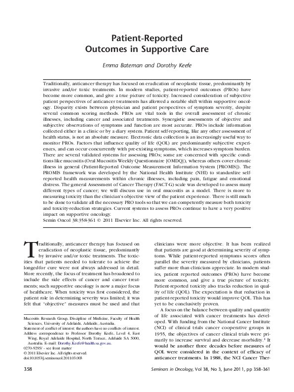 (PDF) Patient-reported outcomes in supportive care