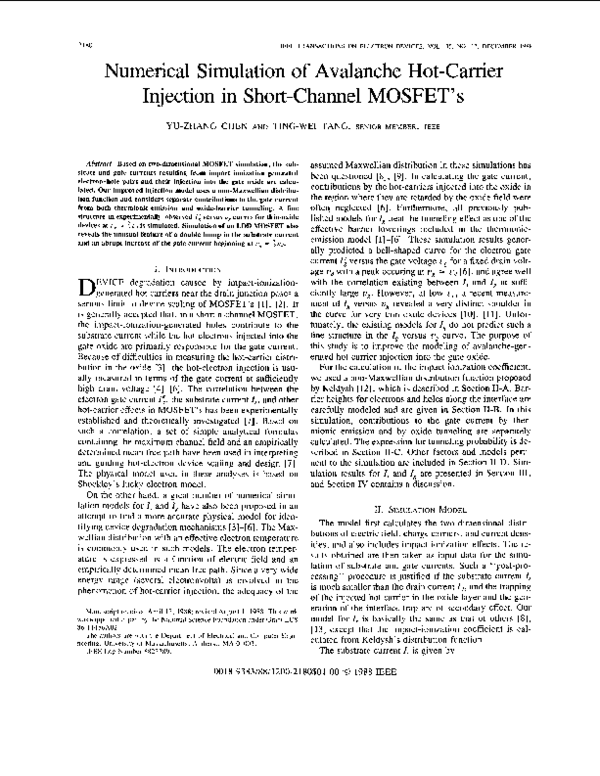 (PDF) Numerical simulation of avalanche hot-carrier injection in short ...