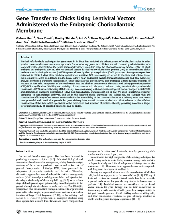 (PDF) Gene Transfer to Chicks Using Lentiviral Vectors Administered via ...
