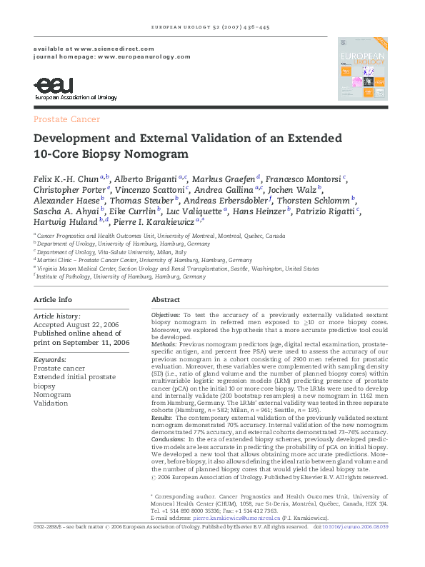 (PDF) Development and External Validation of an Extended 10-Core Biopsy Nomogram
