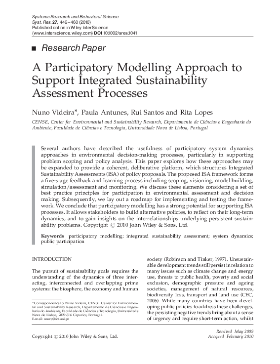 (PDF) A participatory modelling approach to support integrated sustainability assessment processes
