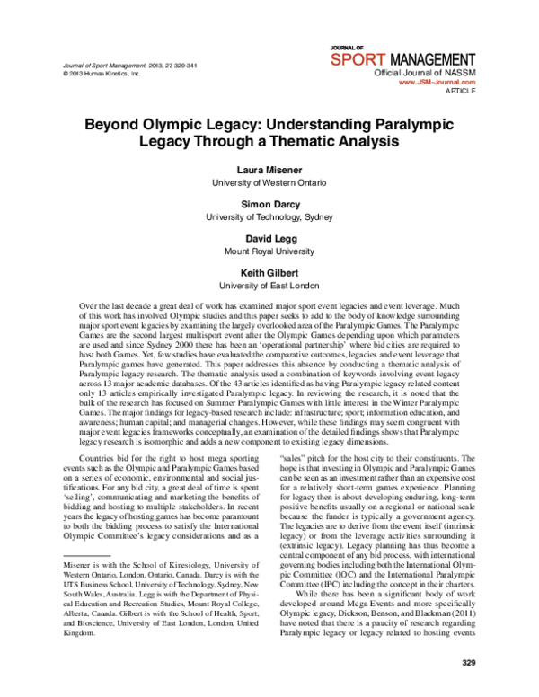 (PDF) Beyond Olympic legacy: Understanding Paralympic legacy through a ...