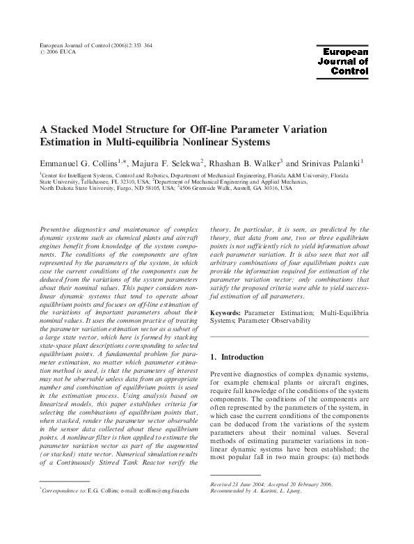 Pdf A Stacked Model Structure For Off Line Parameter Variation