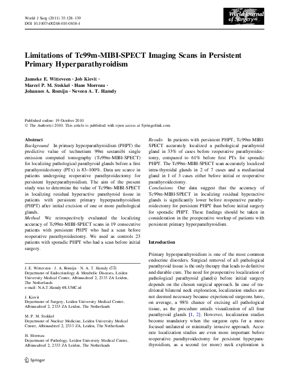 (PDF) Limitations of Tc99m-MIBI-SPECT Imaging Scans in Persistent ...