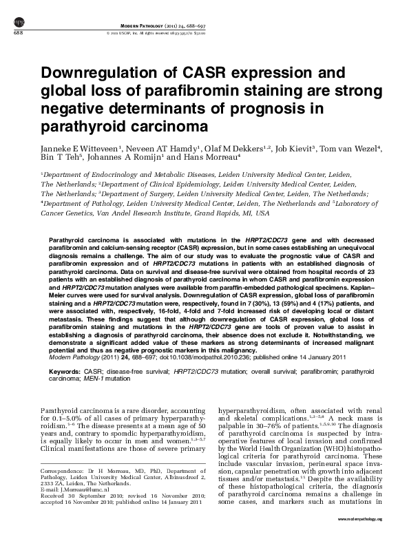 (PDF) Downregulation of CASR expression and global loss of parafibromin ...