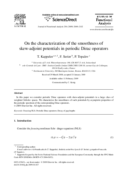 (PDF) On the characterization of the smoothness of skew-adjoint potentials in periodic Dirac ...