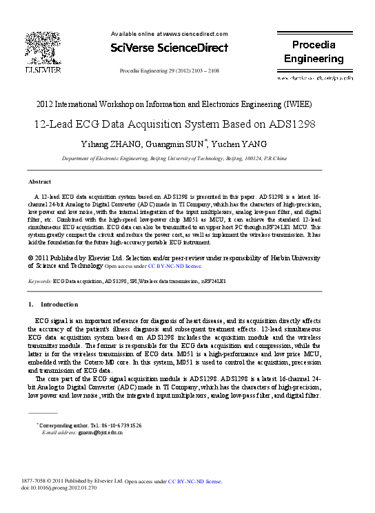 Pdf 2 Lead Ecg Data Acquisition System Based On Ads1298