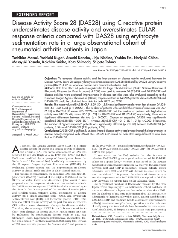 (PDF) Disease Activity Score 28 (DAS28) using C-reactive protein ...