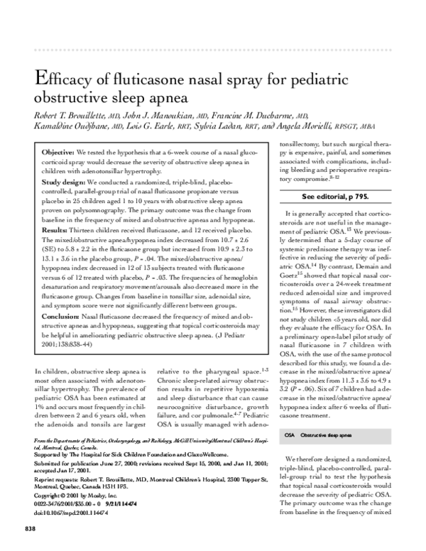 (PDF) Efficacy of fluticasone nasal spray for pediatric obstructive ...