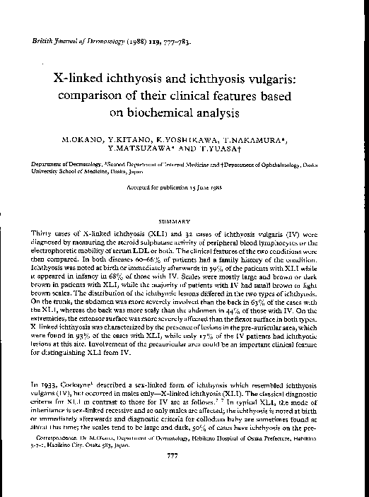 (PDF) X-linked ichthyosis and ichthyosis vulgaris: comparison of their ...