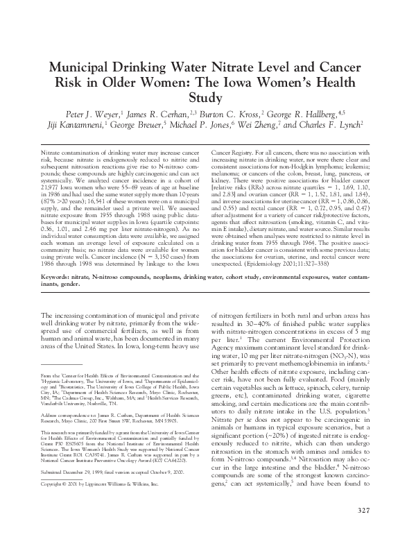 (PDF) Municipal Drinking Water Nitrate Level and Cancer Risk in Older ...