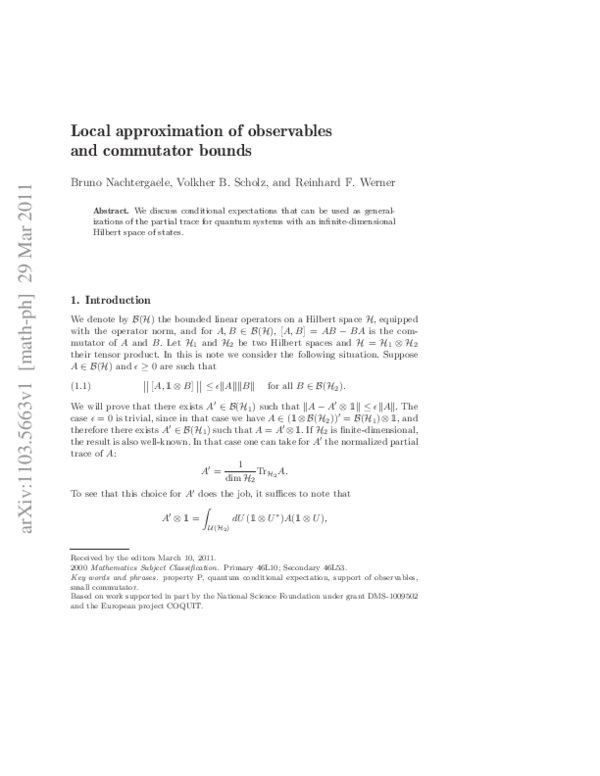 (PDF) Local approximation of observables and commutator bounds