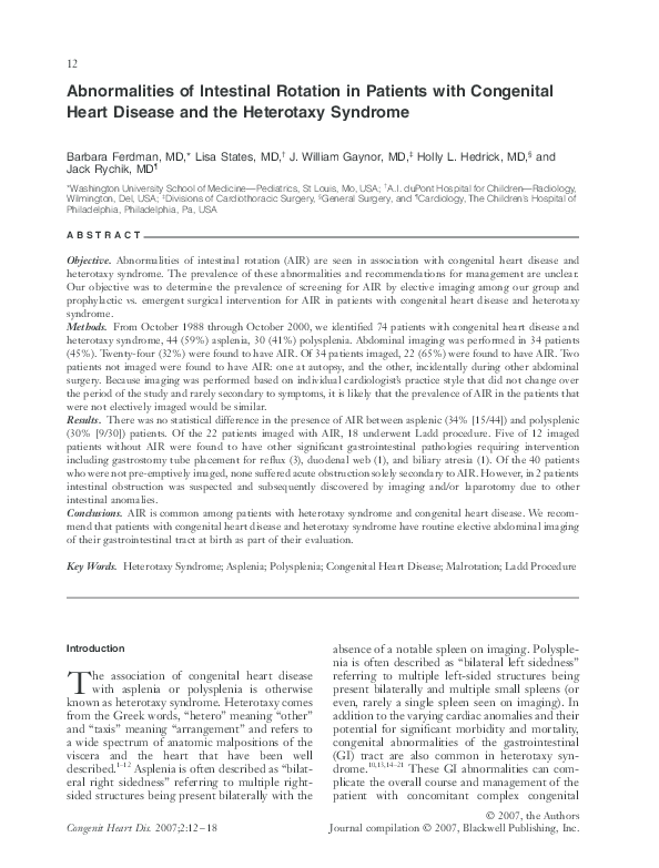 (PDF) Abnormalities of Intestinal Rotation in Patients with Congenital ...