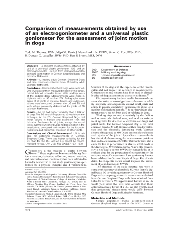 (PDF) Comparison of measurements obtained by use of an ...