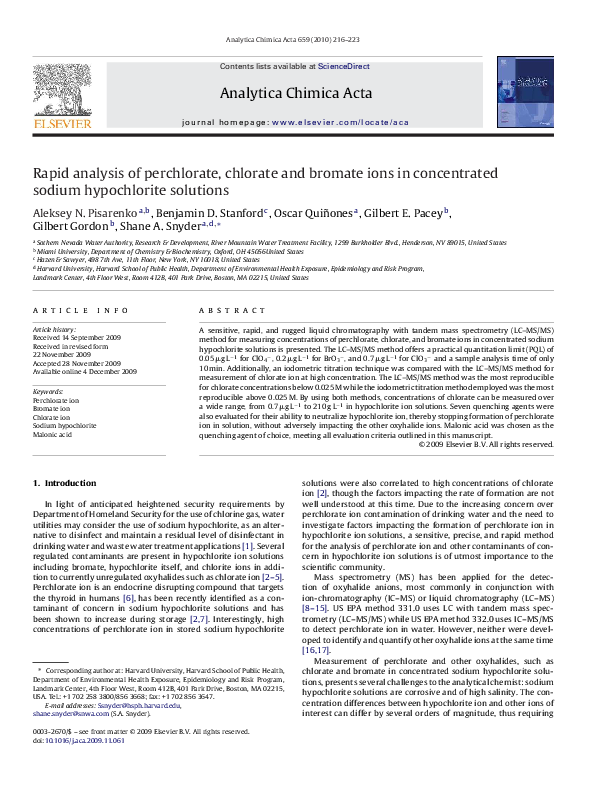 (PDF) Rapid analysis of perchlorate, chlorate and bromate ions in ...