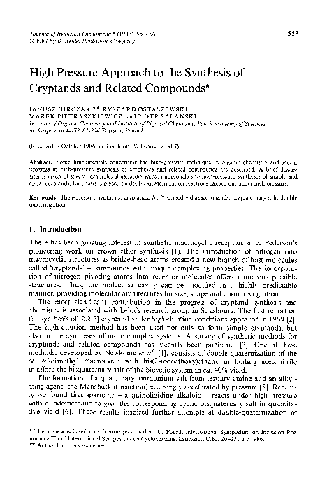 (PDF) High pressure approach to the synthesis of cryptands and related ...