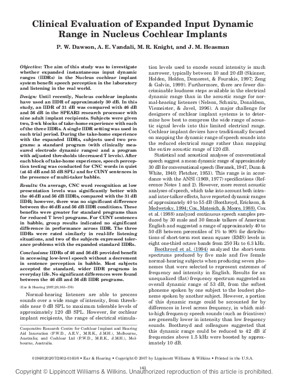 (PDF) Clinical Evaluation of Expanded Input Dynamic Range in Nucleus ...