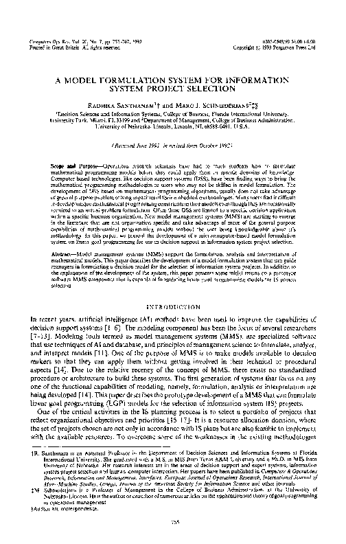 (PDF) A model formulation system for information system project selection