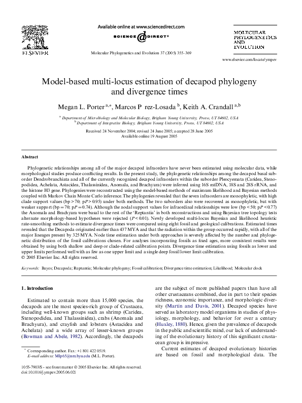 (PDF) Model-based multi-locus estimation of decapod phylogeny and divergence times