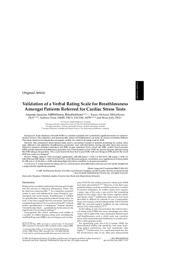 (PDF) Validation of a Verbal Rating Scale for Breathlessness Amongst ...