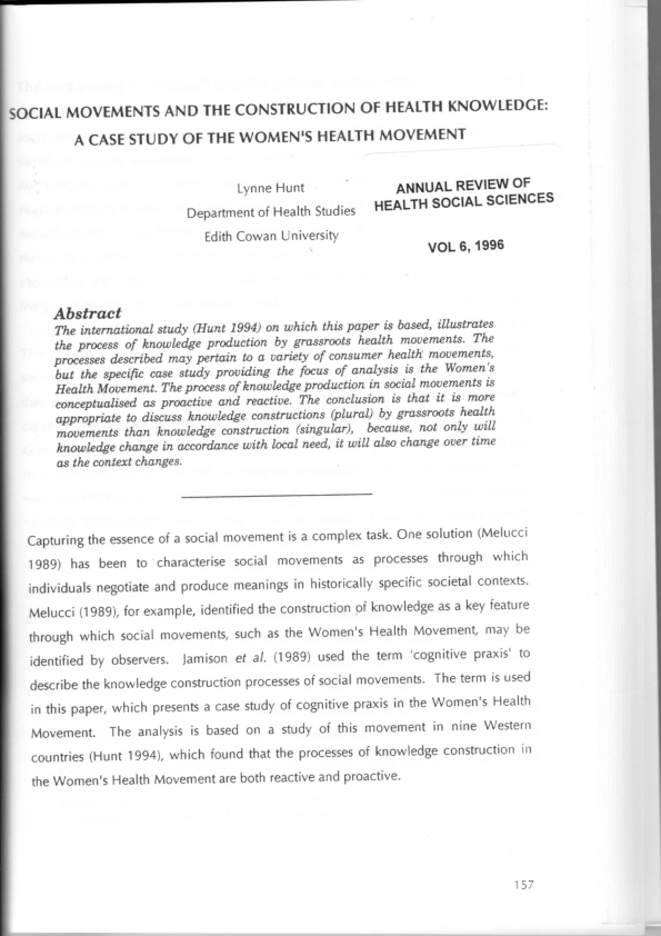 (PDF) SOCIAL MOVEMENTS AND THE CONSTRUCTION OF HEALTH KNOWLEDGE: A CASE ...