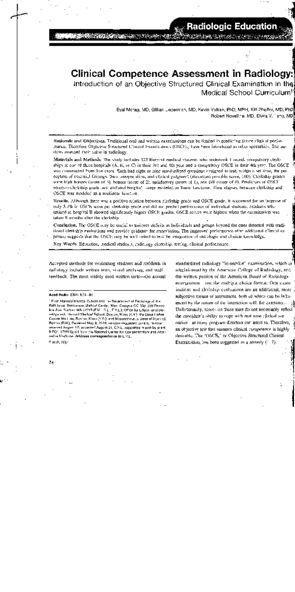 (PDF) Clinical Competence Assessment in Radiology