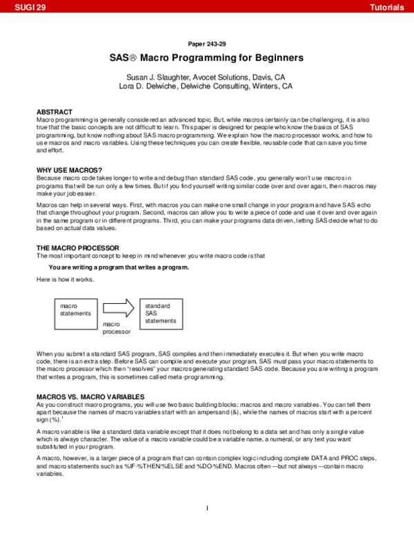 (PDF) SAS® Macro Programming for Beginners