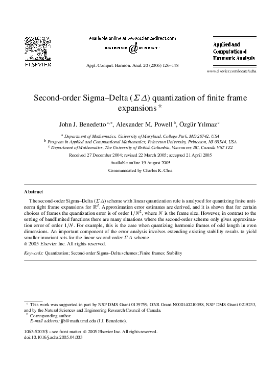 (PDF) Second-order Sigma–Delta (ΣΔ) quantization of finite frame expansions
