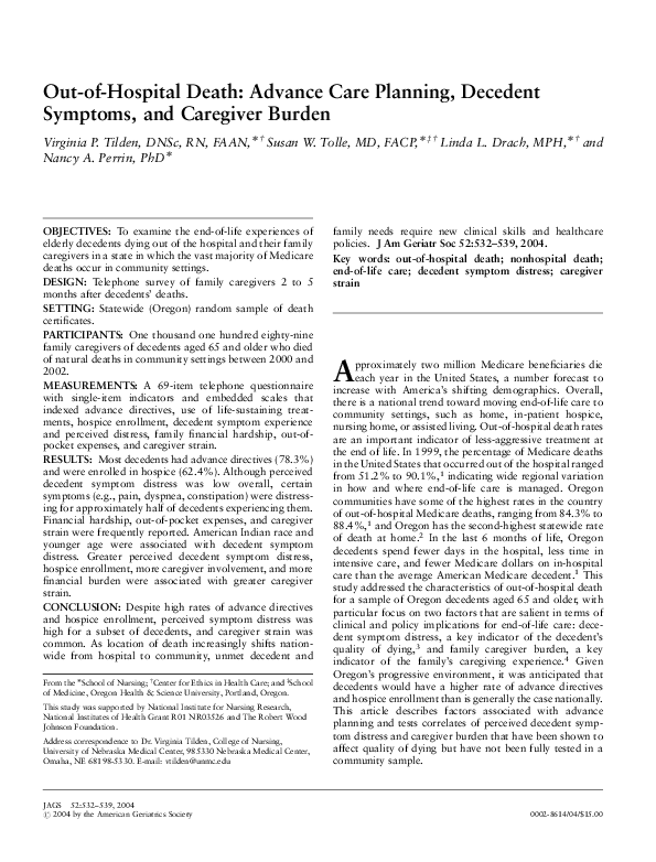 (PDF) Out-of-Hospital Death: Advance Care Planning, Decedent Symptoms ...