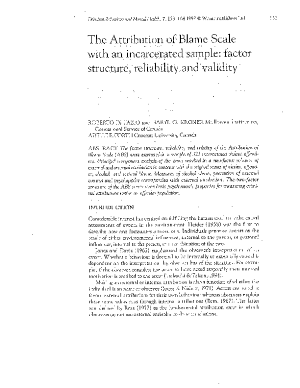 (PDF) The attribution of blame scale with an incarcerated sample ...