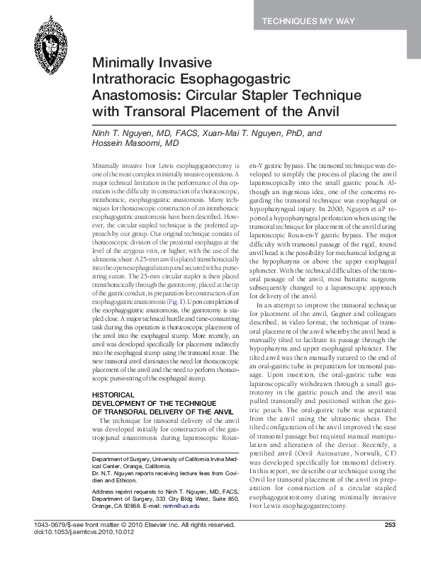 (PDF) Minimally Invasive Intrathoracic Esophagogastric Anastomosis ...