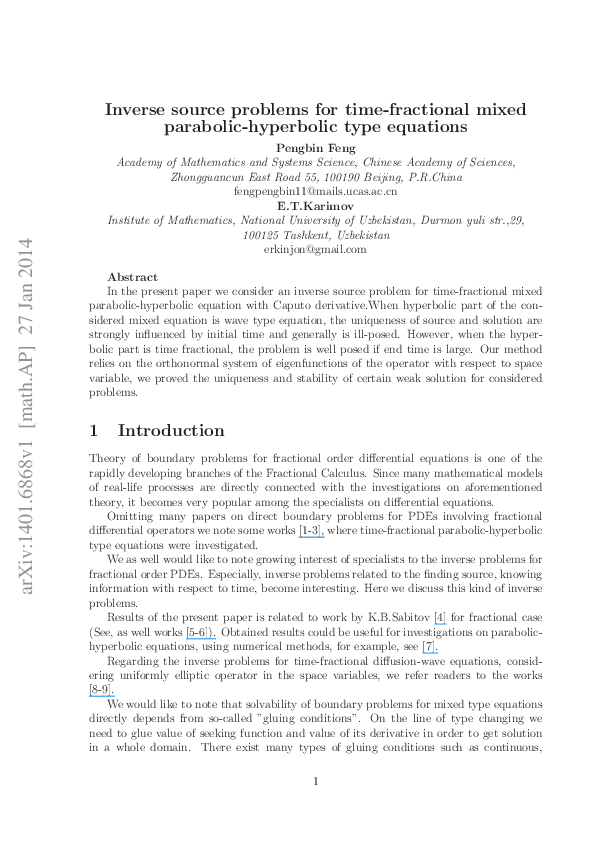 Pdf Inverse Source Problems For Time Fractional Mixed Parabolic