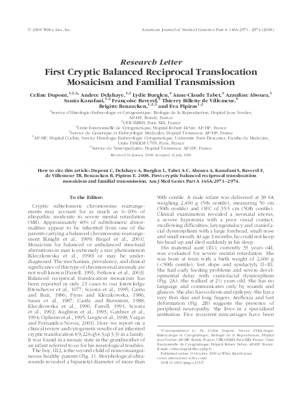 (PDF) First cryptic balanced reciprocal translocation mosaicism and ...