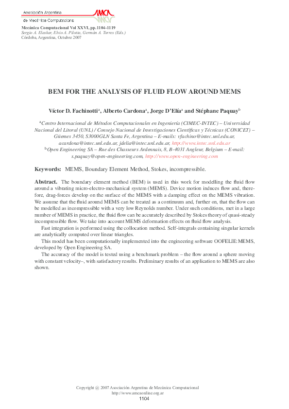 (PDF) BEM for the analysis of fluid flow around MEMS